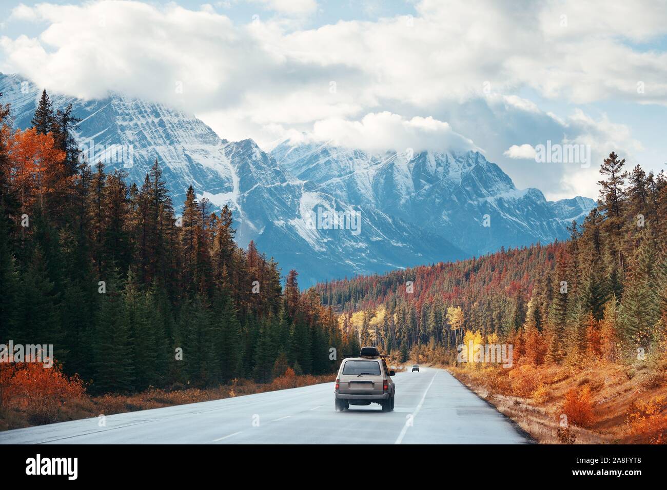 Car on road in Banff National Park in Canada Stock Photo - Alamy