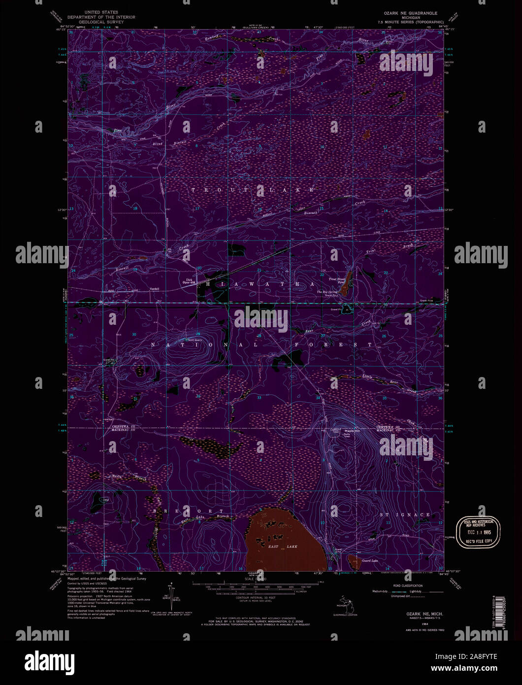 USGS TOPO Map Michigan MI Ozark NE 276898 1964 24000 Inverted Stock ...