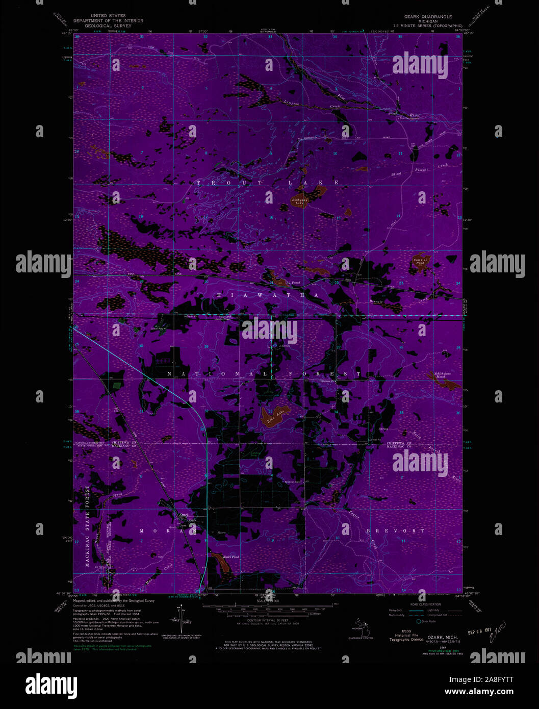 USGS TOPO Map Michigan MI Ozark 276897 1964 24000 Inverted Stock Photo ...
