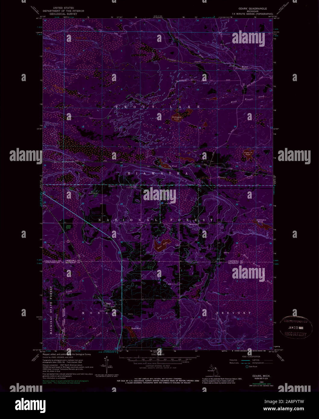 USGS TOPO Map Michigan MI Ozark 276896 1964 24000 Inverted Stock Photo ...