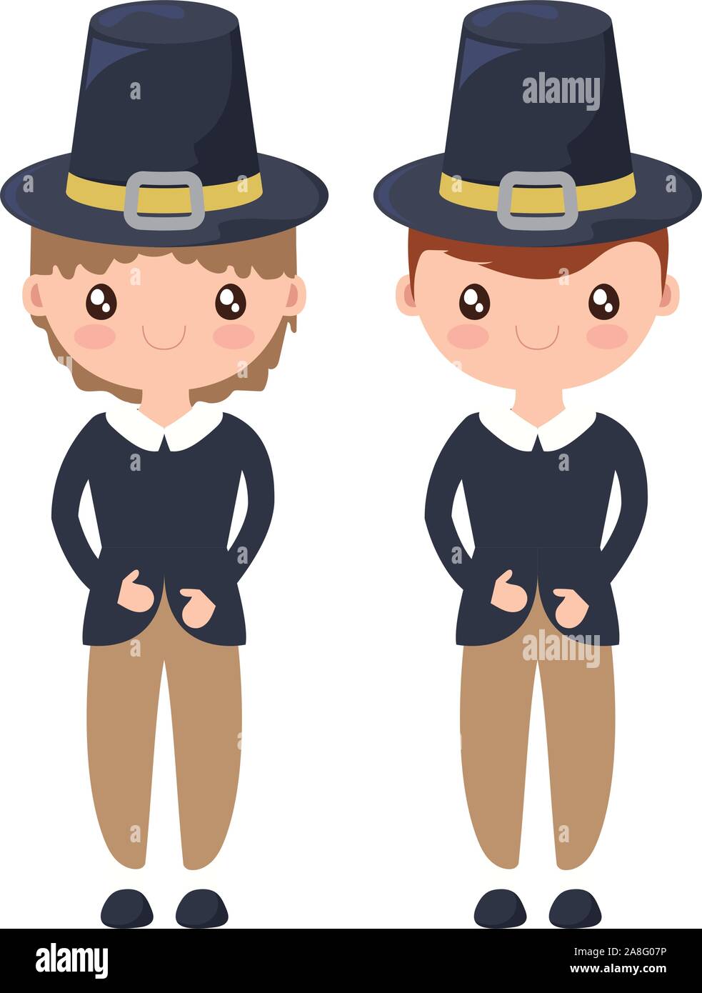 men pilgrims, thanksgiving on white background vector illustration ...