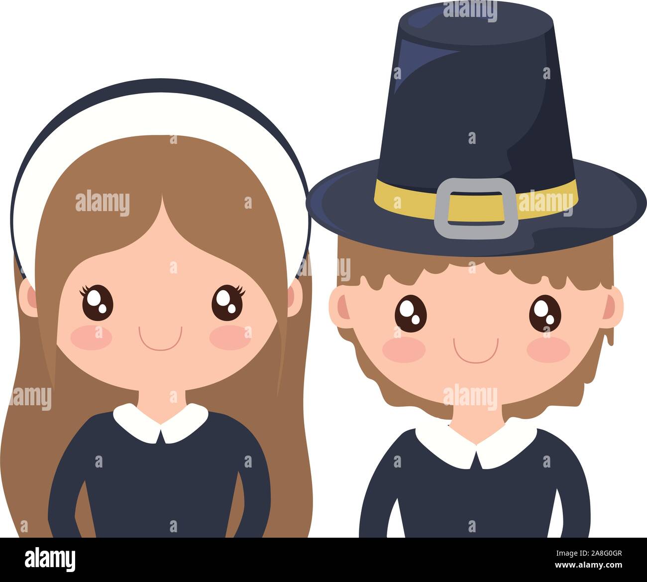 couple of pilgrims, thanksgiving on white background vector ...