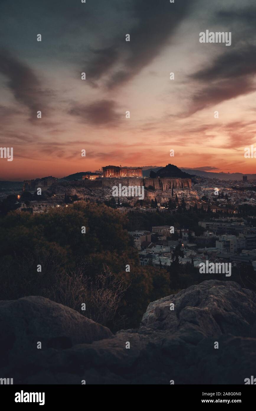 Athens skyline sunrise with cloud viewed from mountain top, Greece ...
