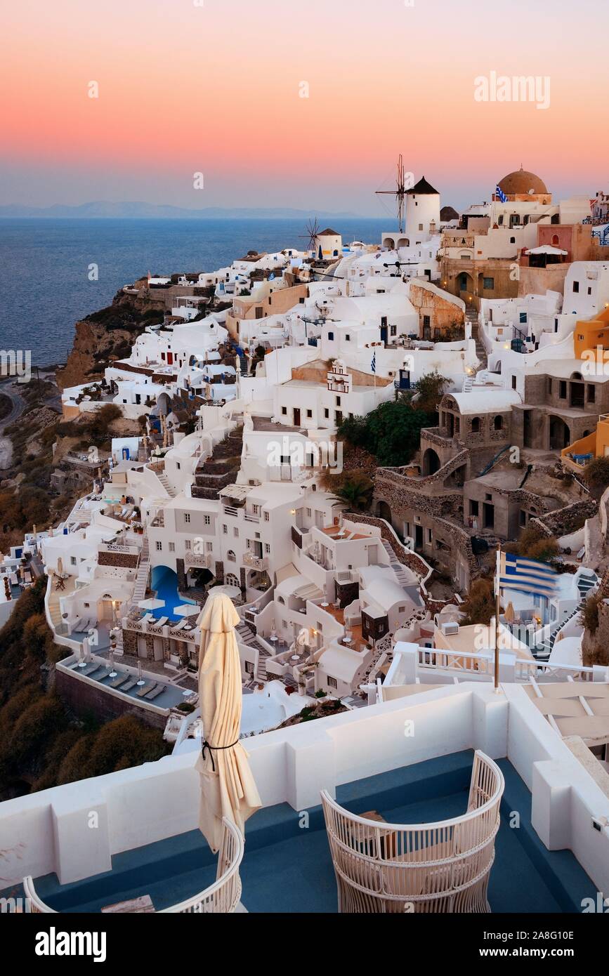 Santorini skyline sunset with buildings in Greece Stock Photo - Alamy