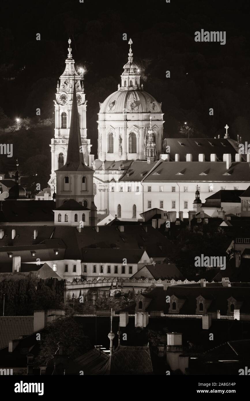 Prague skyline rooftop view with church and dome in Czech Republic at ...