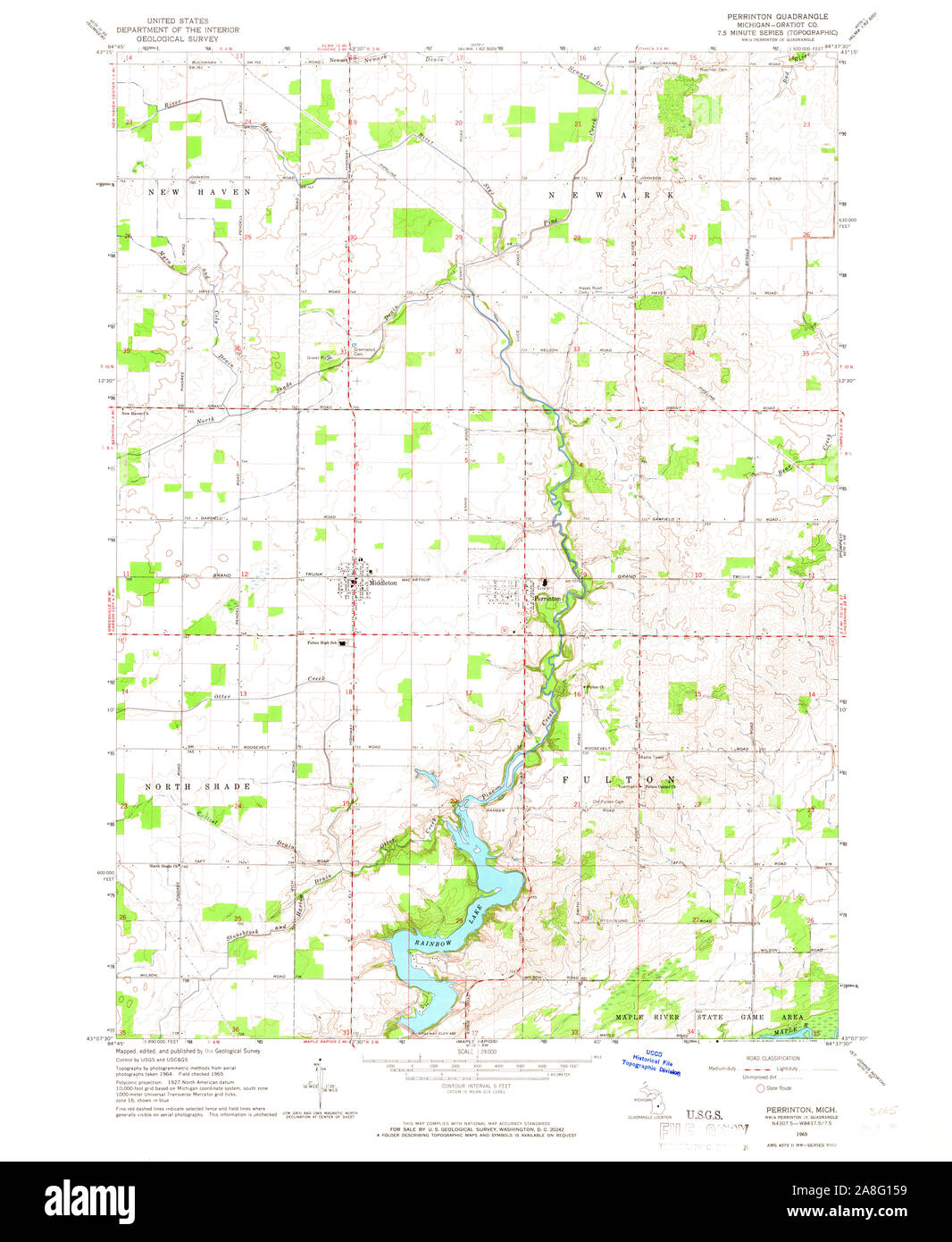 USGS TOPO Map Michigan MI Perrinton 276929 1965 24000 Stock Photo - Alamy