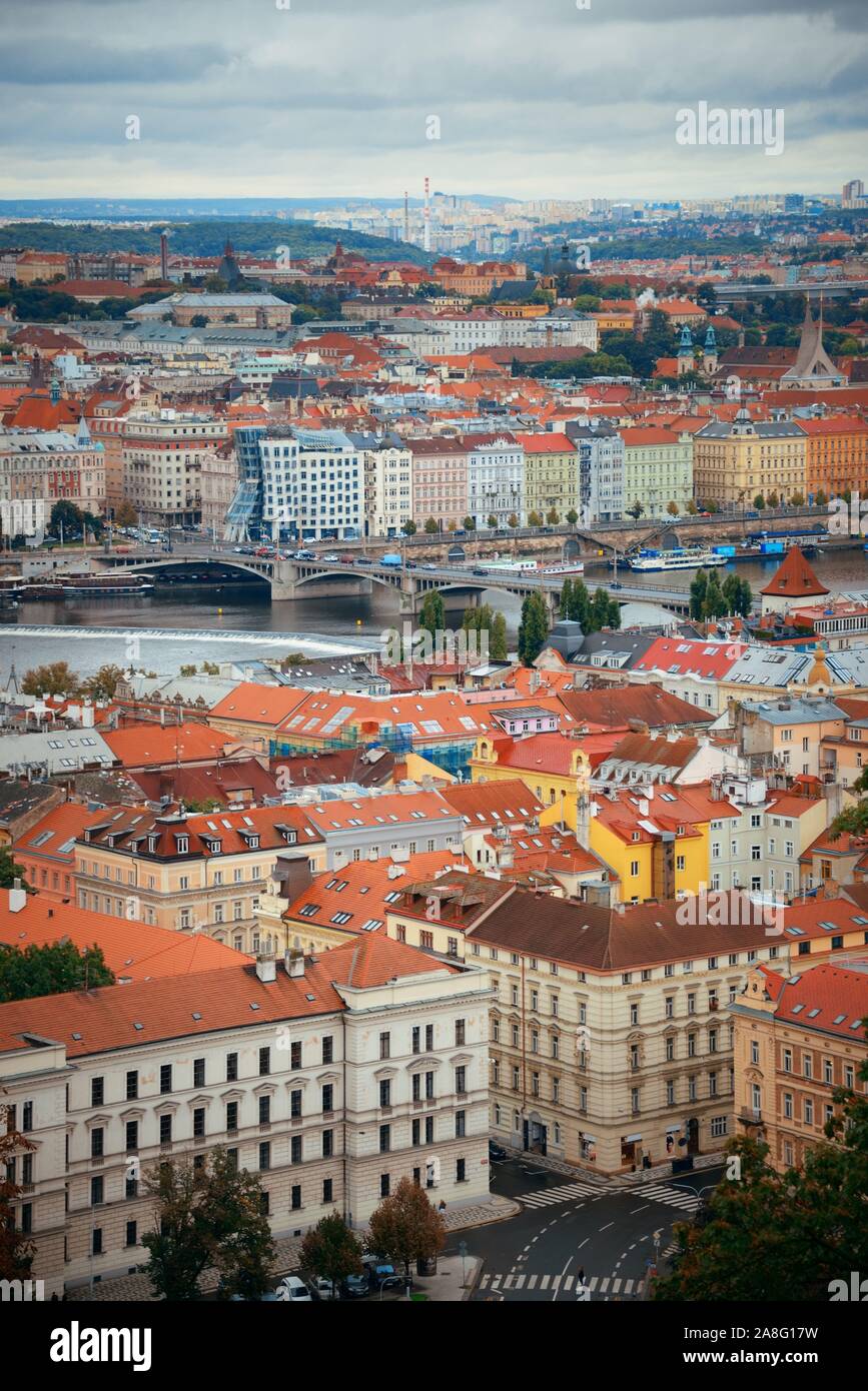 Prague skyline rooftop view with historical buildings in Czech Republic ...