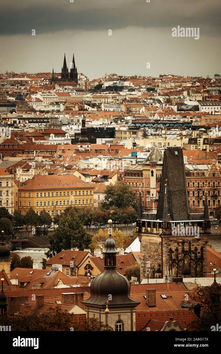 Prague skyline rooftop view with historical buildings in Czech Republic ...