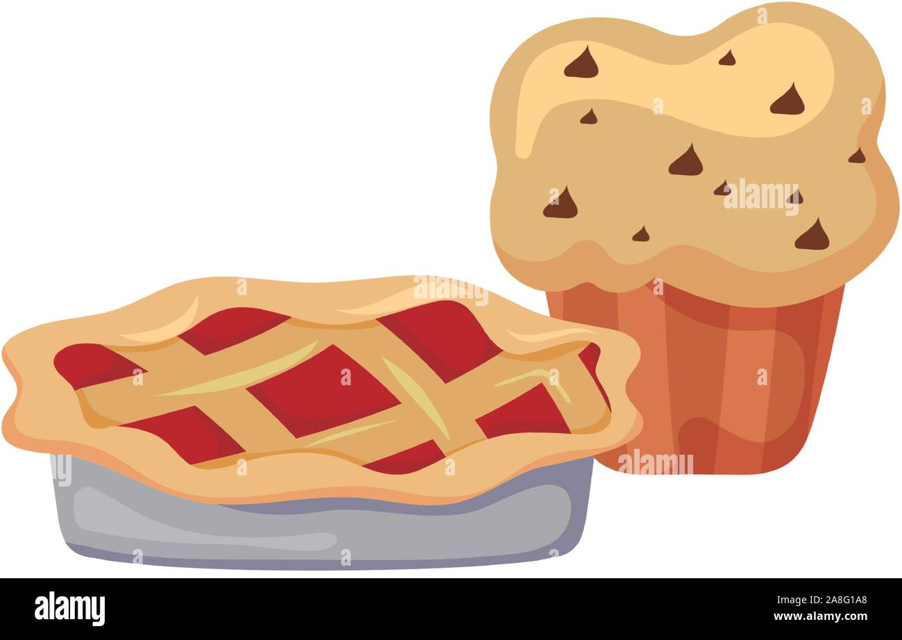 delicious and fresh cakes on white background vector illustration ...