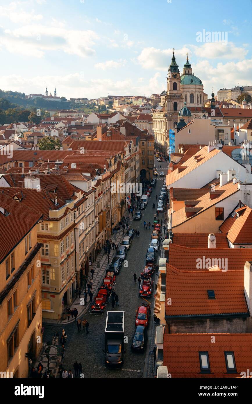 Prague skyline rooftop view with church and dome in Czech Republic ...