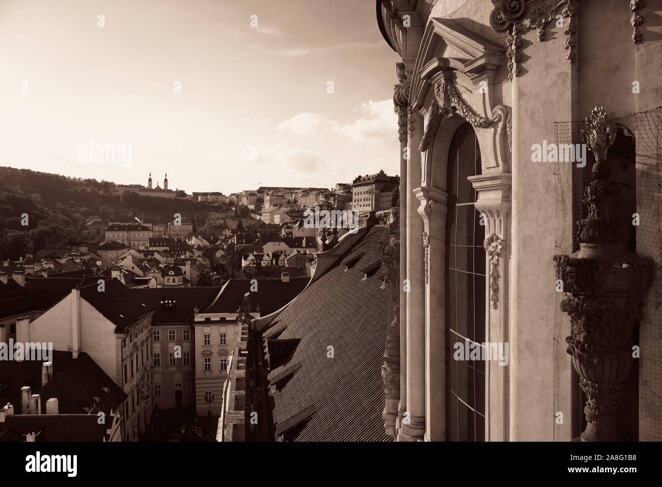 Prague skyline rooftop view with historical buildings in Czech Republic ...