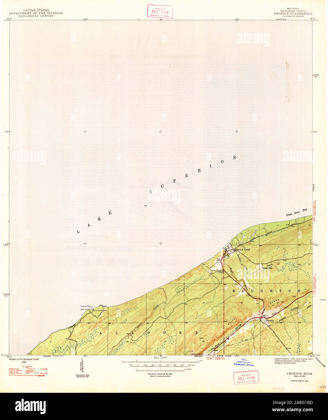 USGS TOPO Map Michigan MI Phoenix 276937 1947 24000 Stock Photo - Alamy