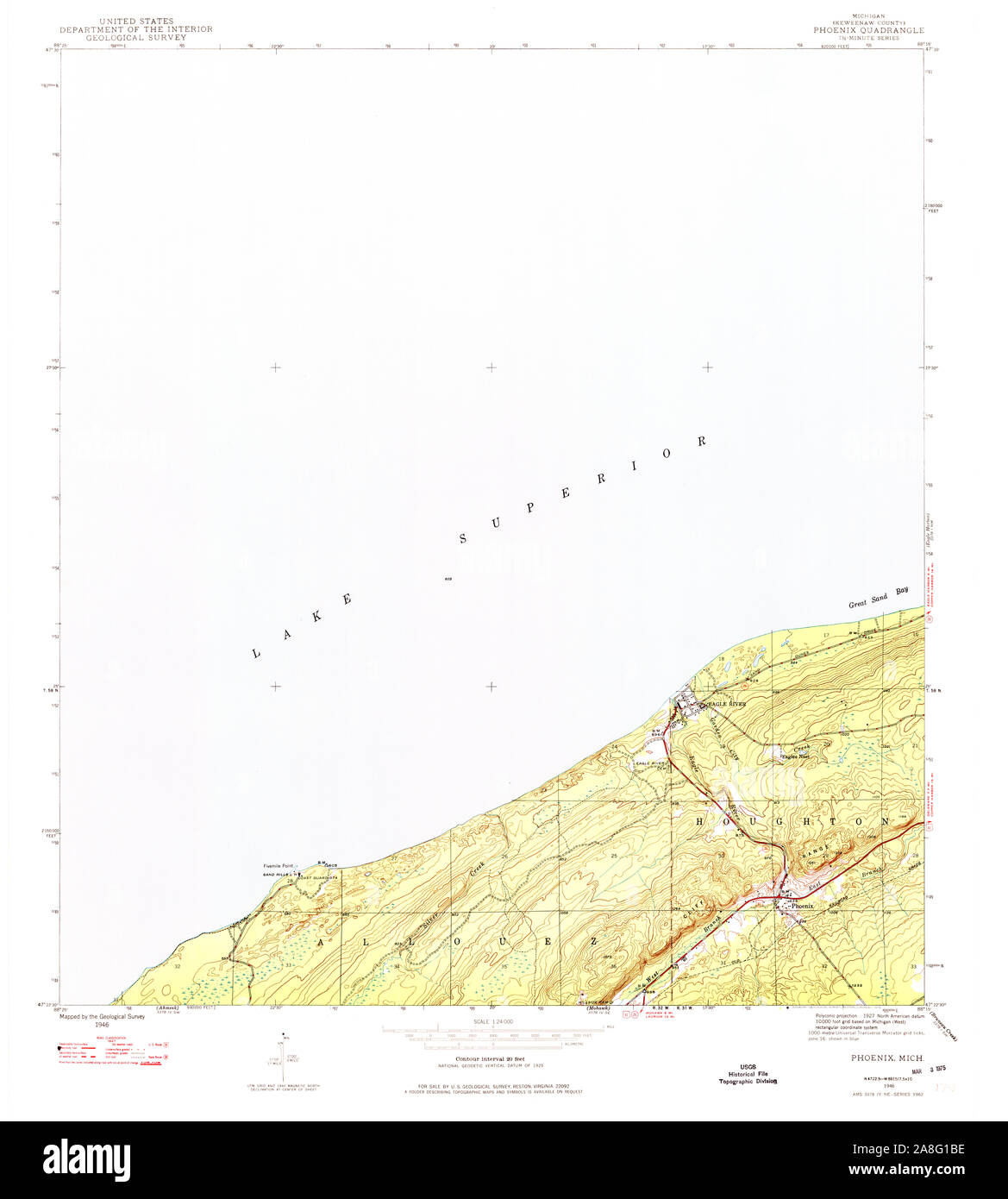 USGS TOPO Map Michigan MI Phoenix 276935 1946 24000 Stock Photo - Alamy