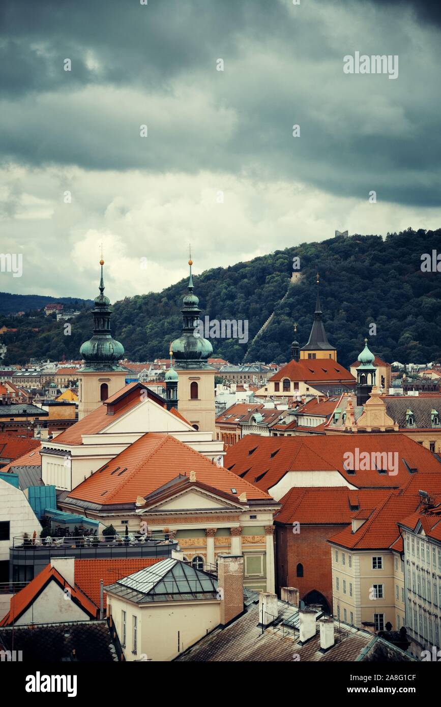 Prague skyline rooftop view with historical buildings in Czech Republic ...