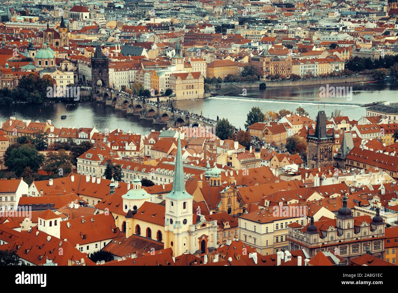 Prague skyline rooftop view with historical buildings in Czech Republic ...
