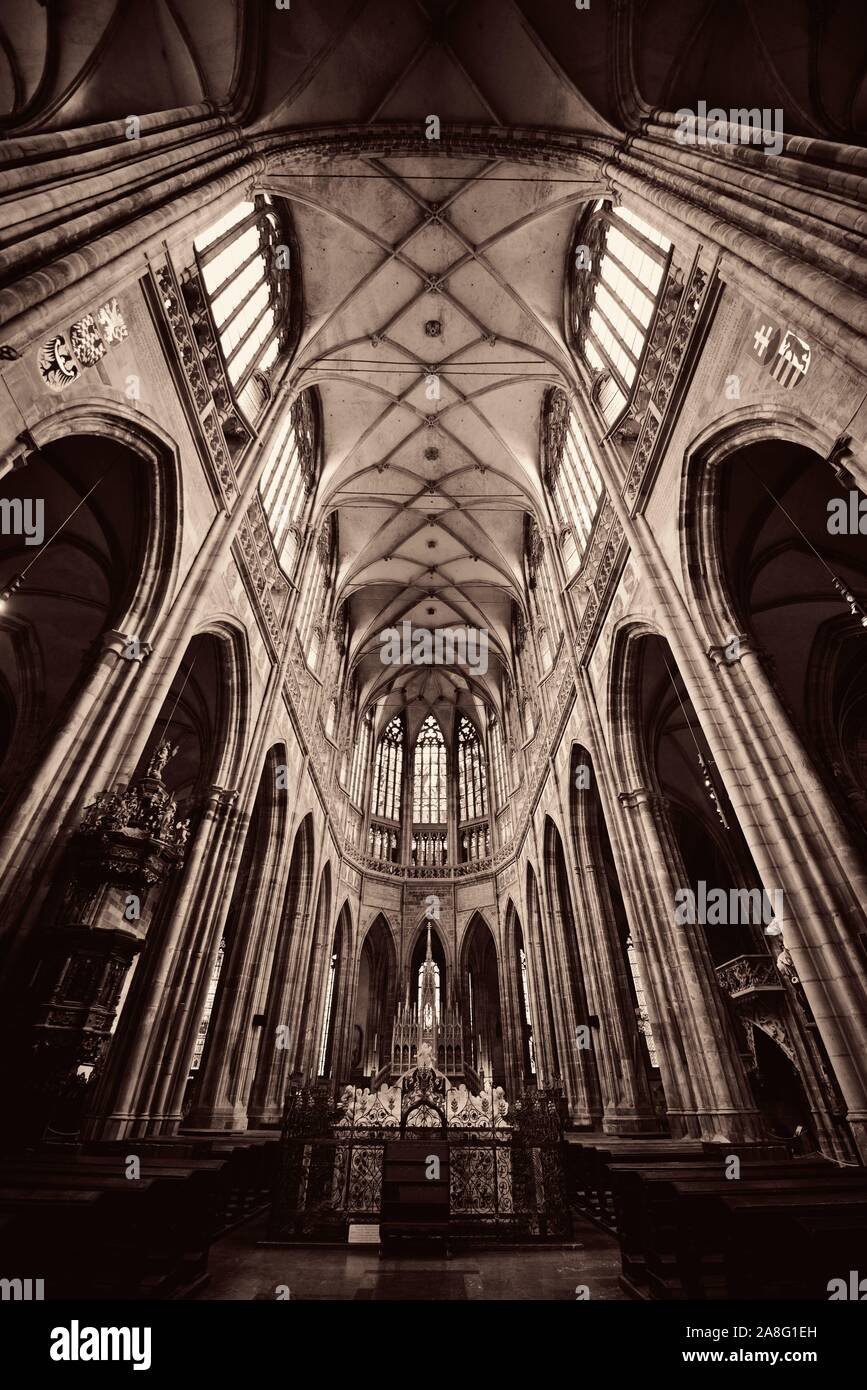 Interior view of St. Vitus Cathedral in Prague Castle Czech Republic ...
