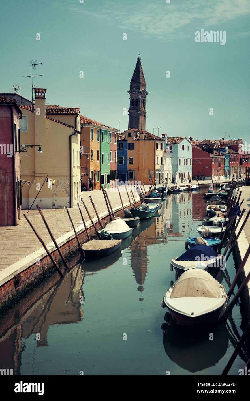Burano colorful historical buildings and canal. Venice, Italy Stock ...