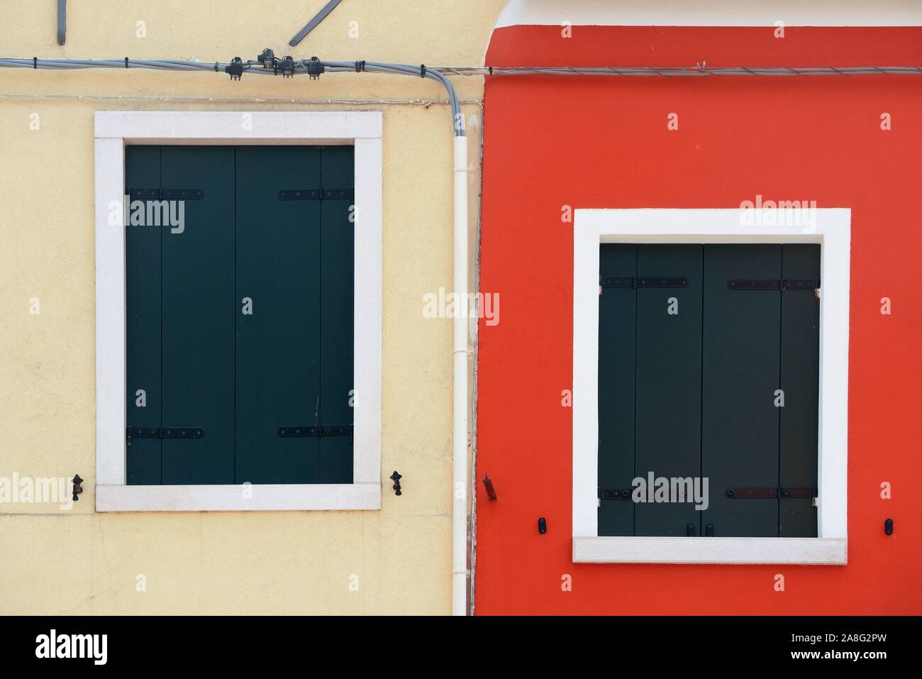 Burano colorful historical buildings closeup view. Venice, Italy Stock ...
