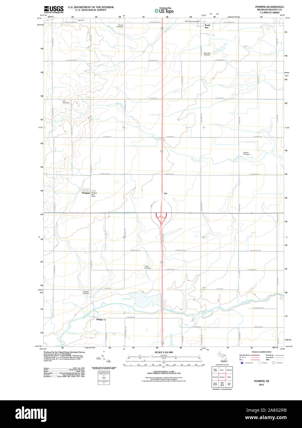 USGS TOPO Map Michigan MI Pompeii 20111017 TM Stock Photo - Alamy