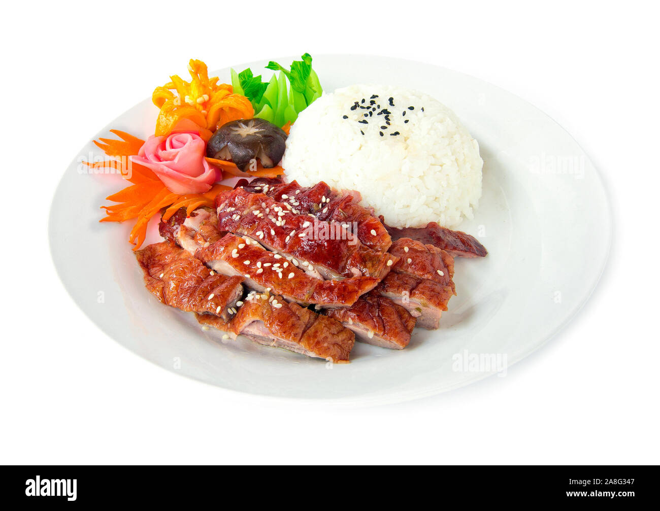 Roasted duck on rice with sweet sauce fusion food Chinese style ...