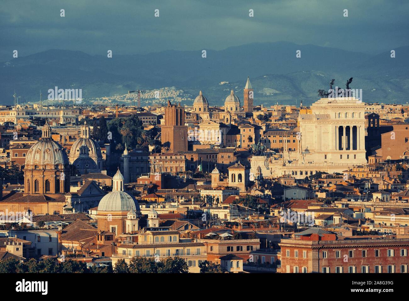 Rooftop view of Rome historical architecture and city skyline. Italy ...