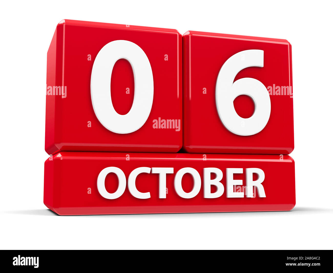 Red cubes - The Sixth of October - on a white table, three-dimensional ...