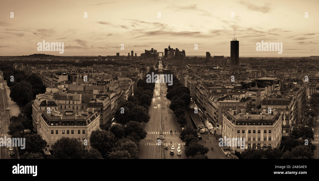 Paris rooftop view of the city skyline with la Defense business ...