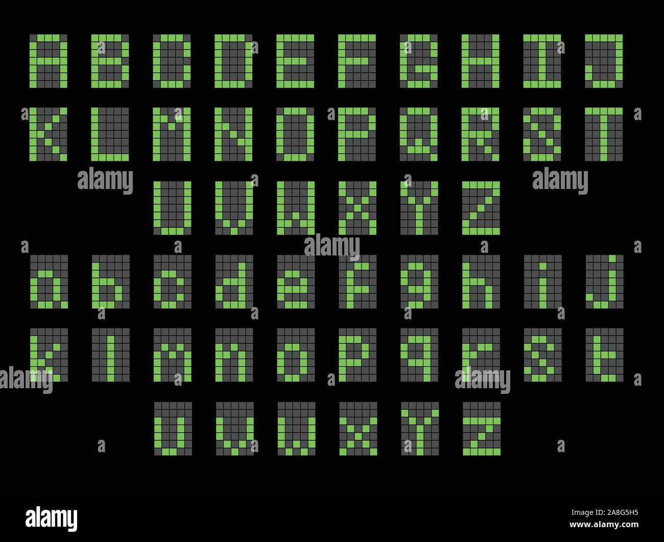 green LED digital english uppercase, lowercase font display. LED font ...