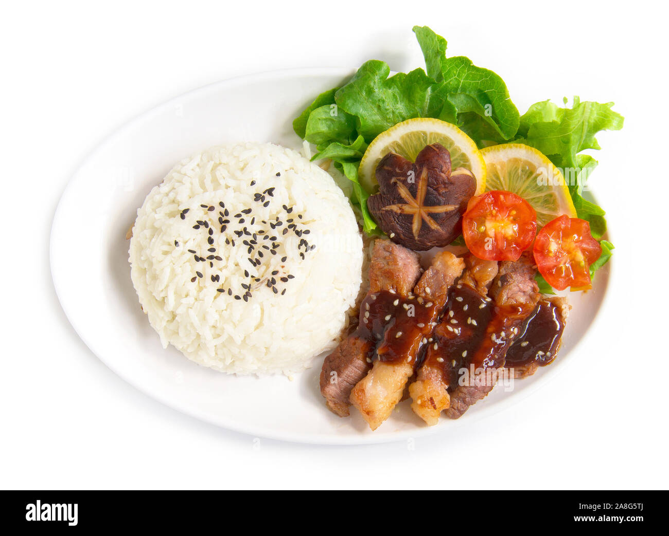 Grill Beef barbecue sauce with rice fusion food Japan style decorate ...
