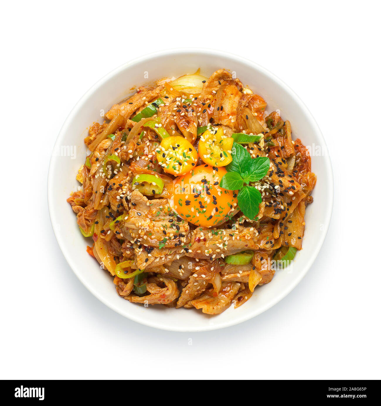 Kimchi stir fried with Pork on rice Korean food fusion style decorate ...