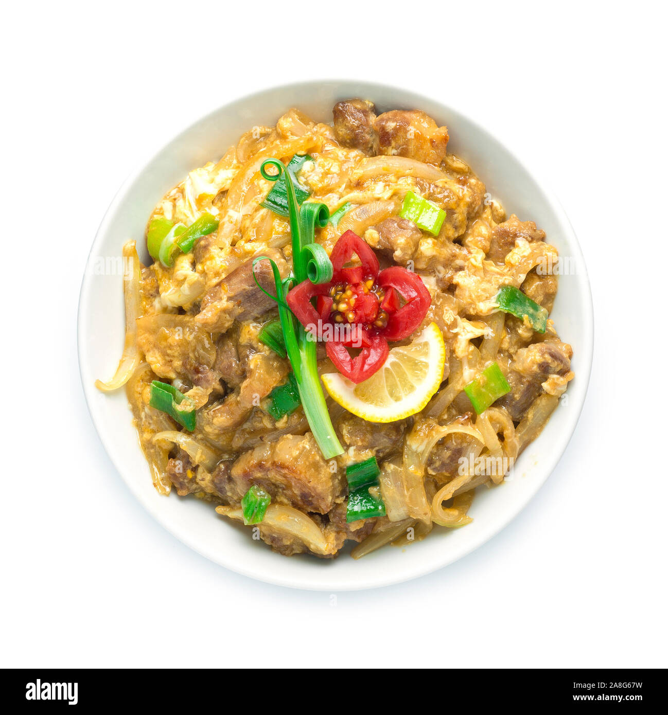 Butadon Stir fried pork and egg on rice Japanese food fusion style ...