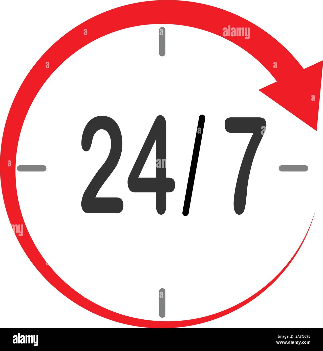 open 24/7 service icon on white background. flat style. customer ...