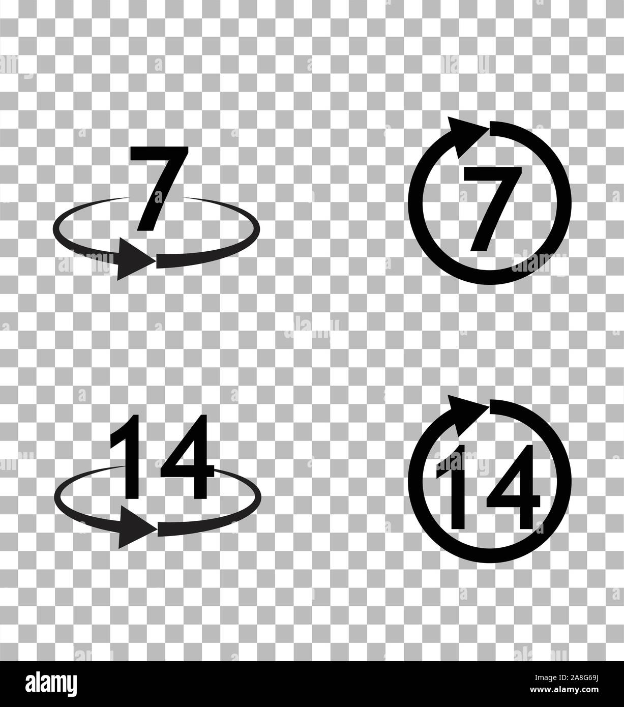 Return of goods within 7 or 14 days sign icon on transparent background ...