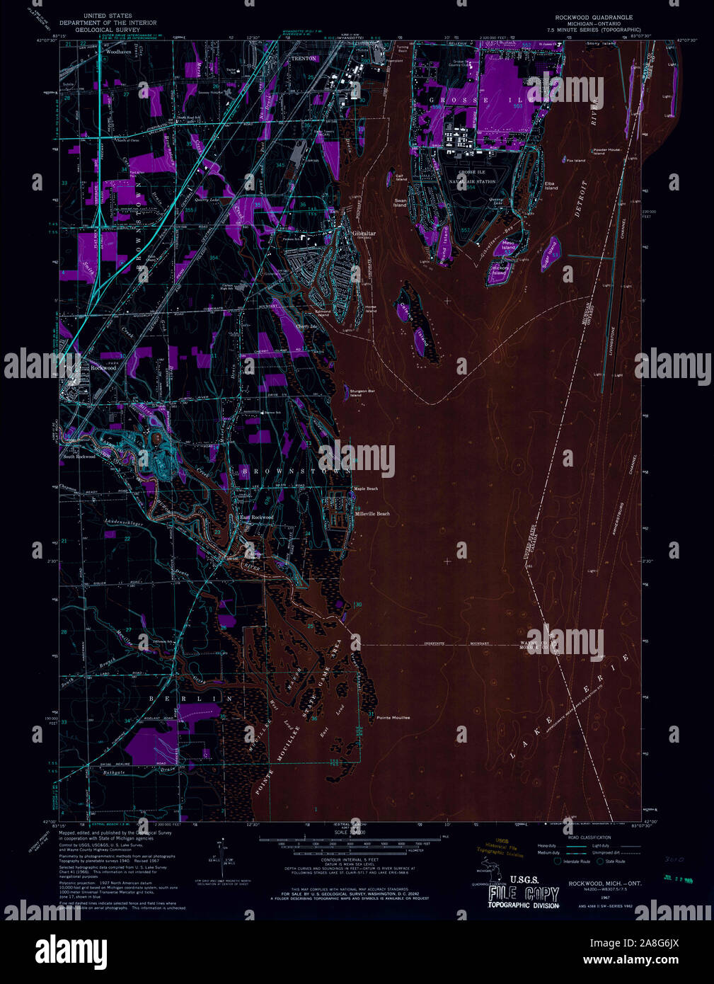 USGS TOPO Map Michigan MI Rockwood 277109 1967 24000 Inverted Stock ...