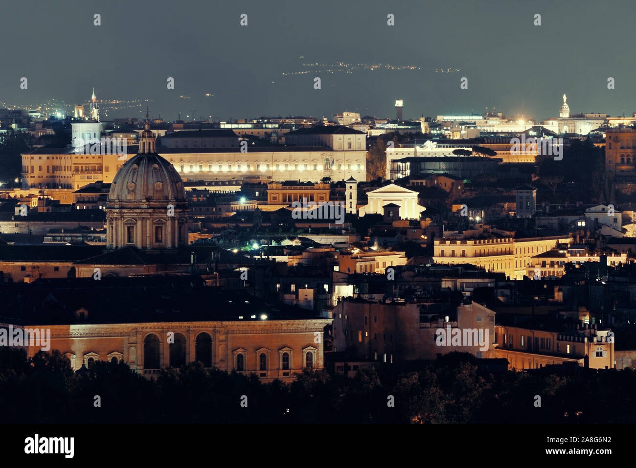Rome rooftop view with ancient architecture in Italy at night Stock ...