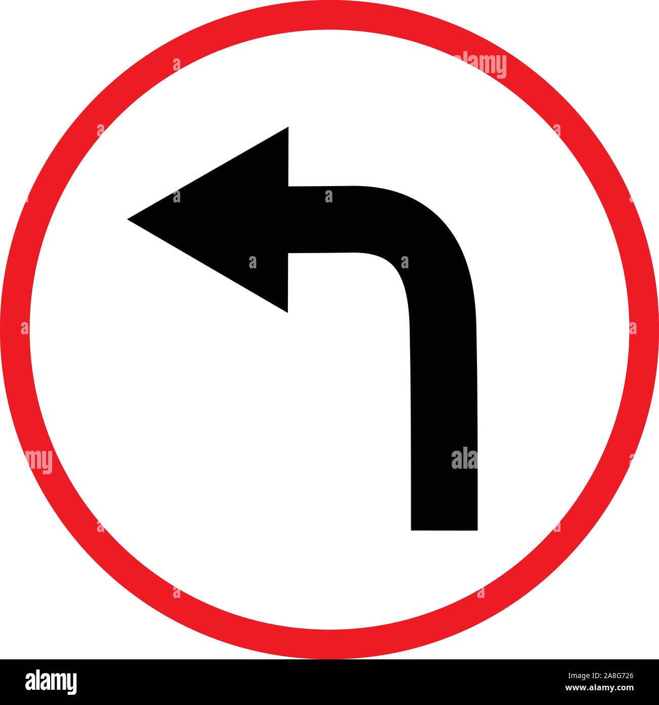 turn left on white background. turn left symbol. flat style. turn left ahead sign. traffic sign ...