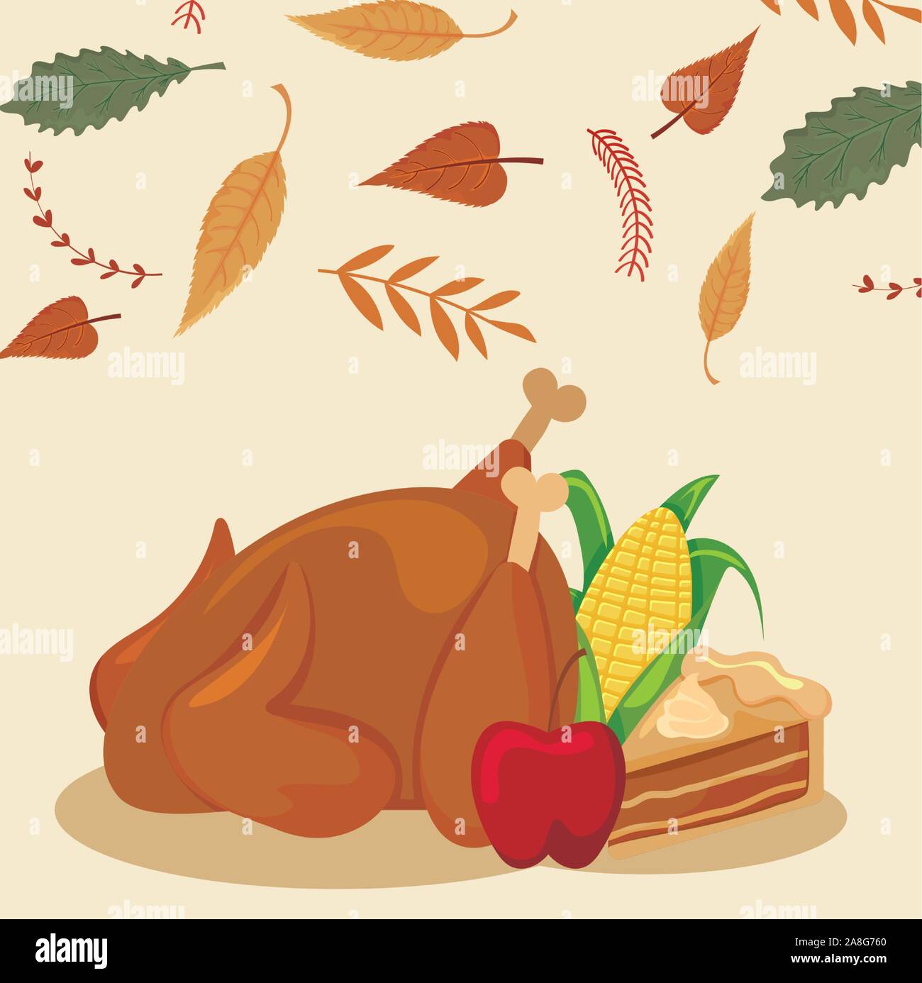 set of icons thanksgiving with autumn leaves of background vector ...
