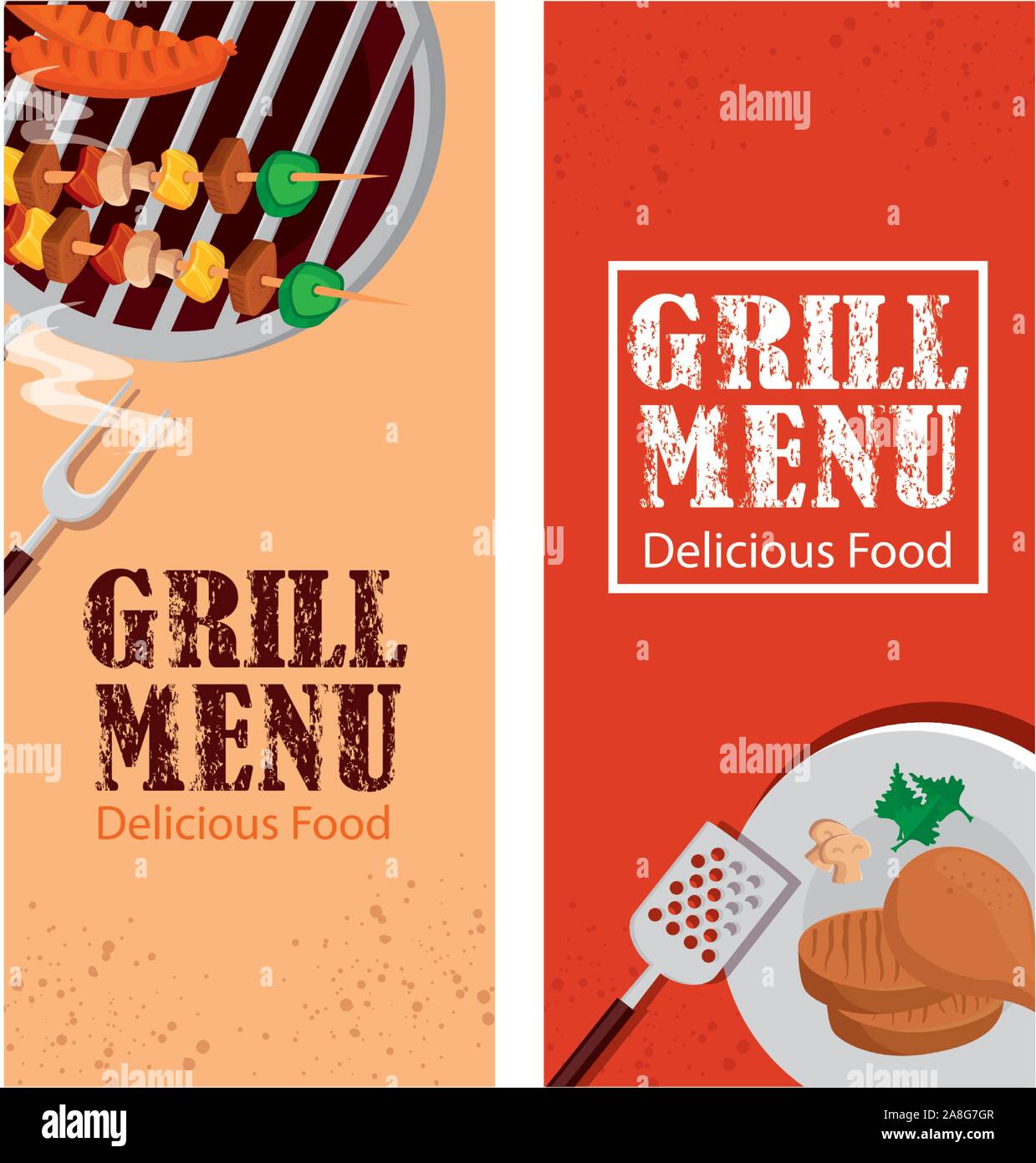 set poster of grill menu with delicious food Stock Vector Image & Art ...