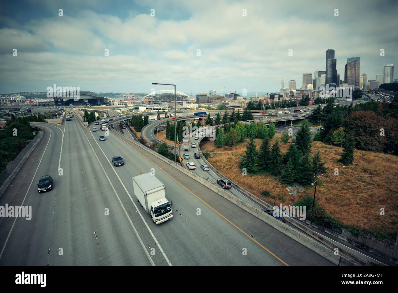 Highway and traffic with Seattle downtown architecture Stock Photo - Alamy