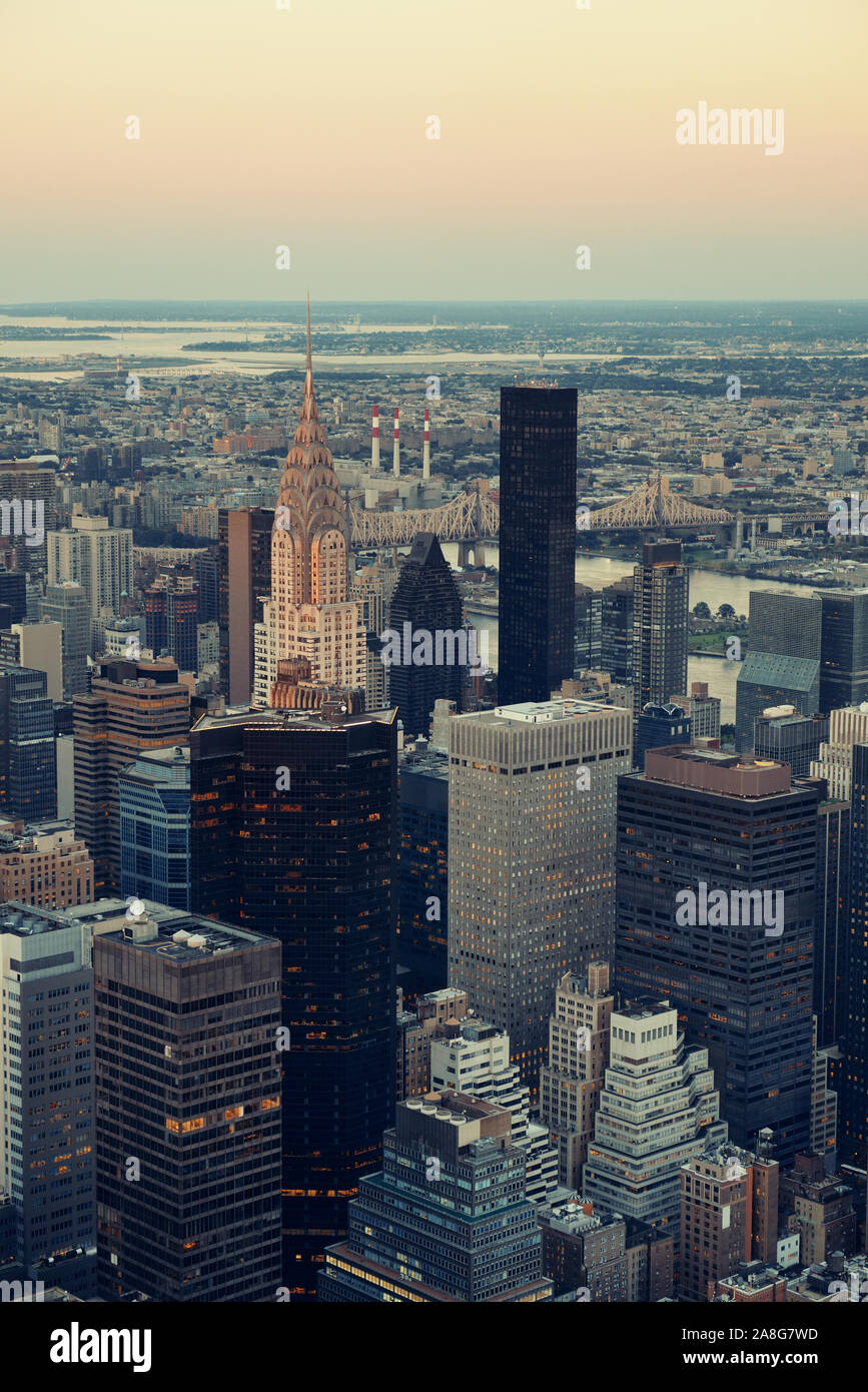 New York City Manhattan east side view with skyscrapers and East River ...