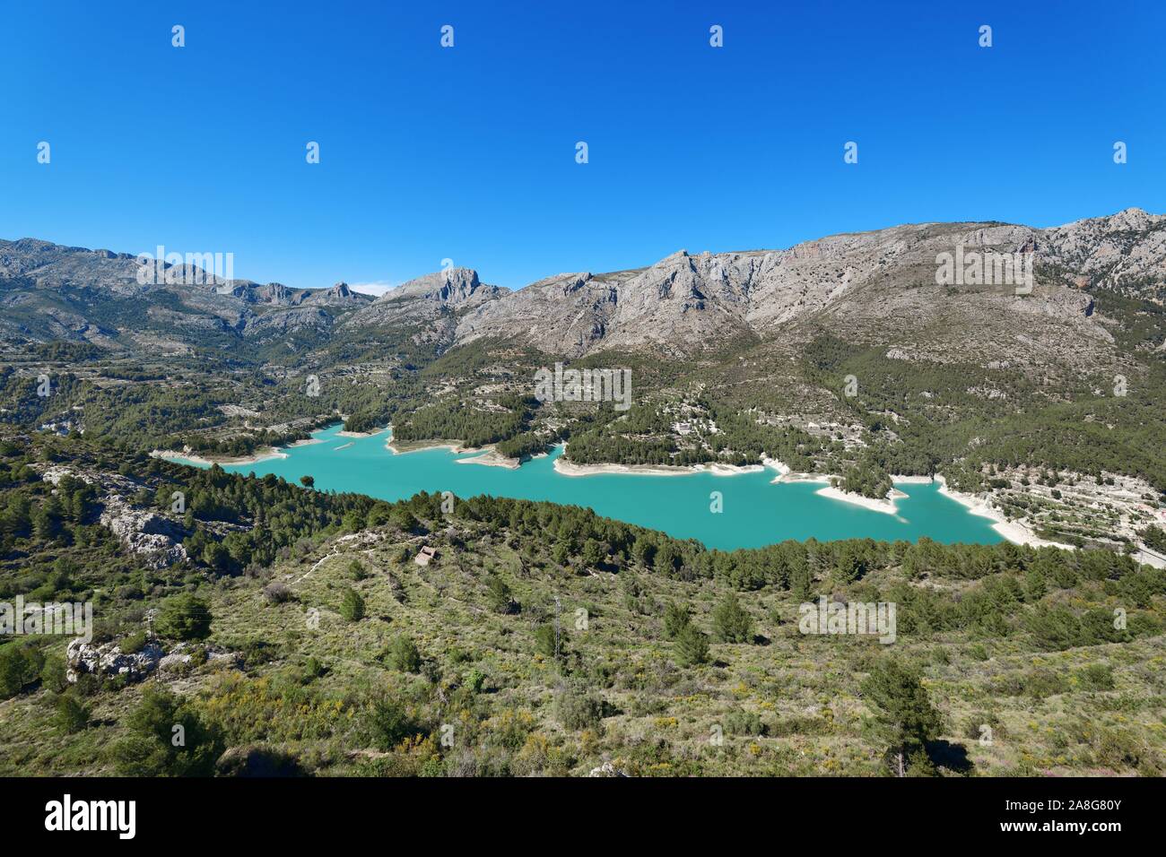 Beautiful lake view in El Castell de Guadalest town in mountain in the ...