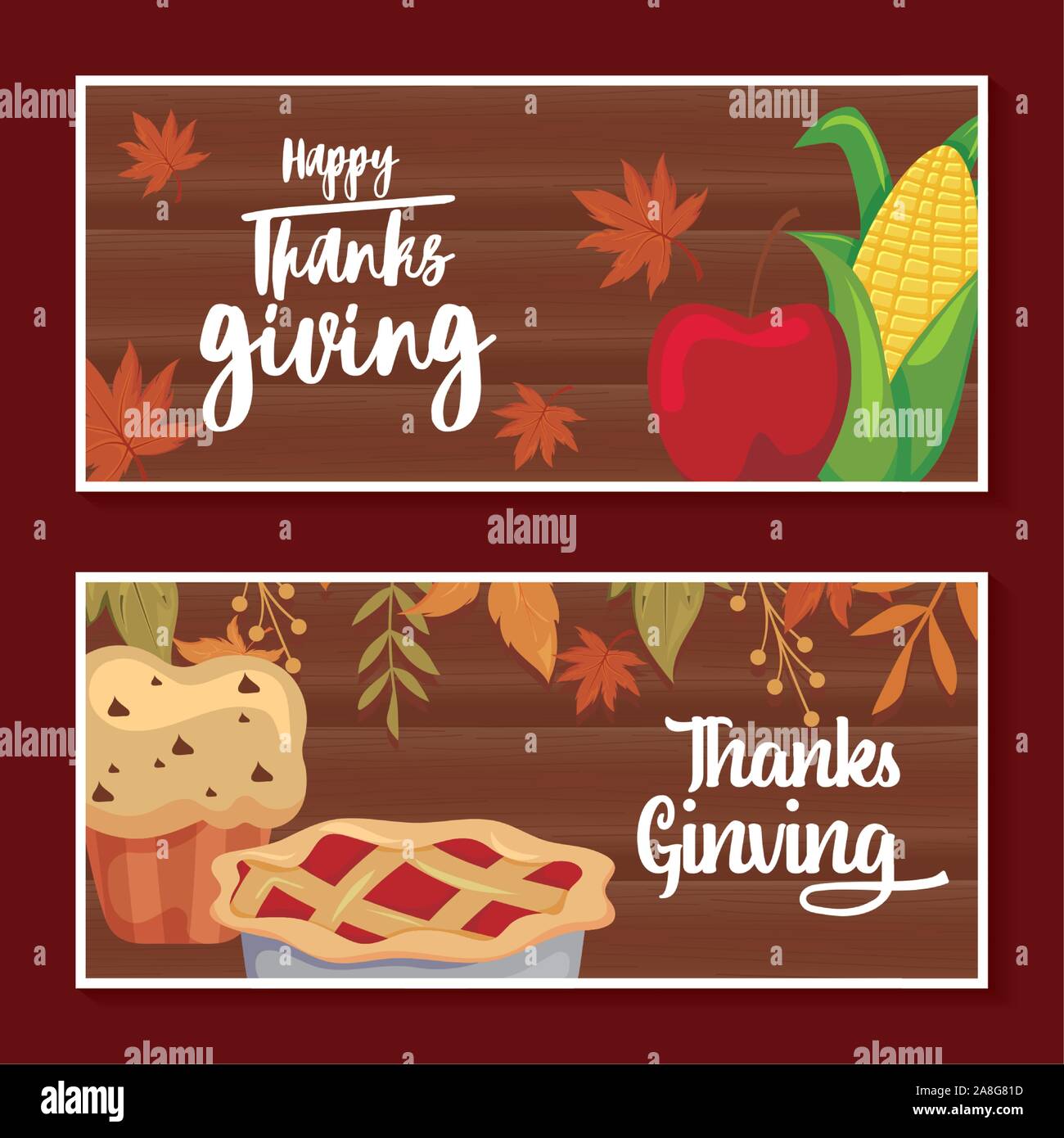 cards with label happy thanksgiving and food vector illustration design ...
