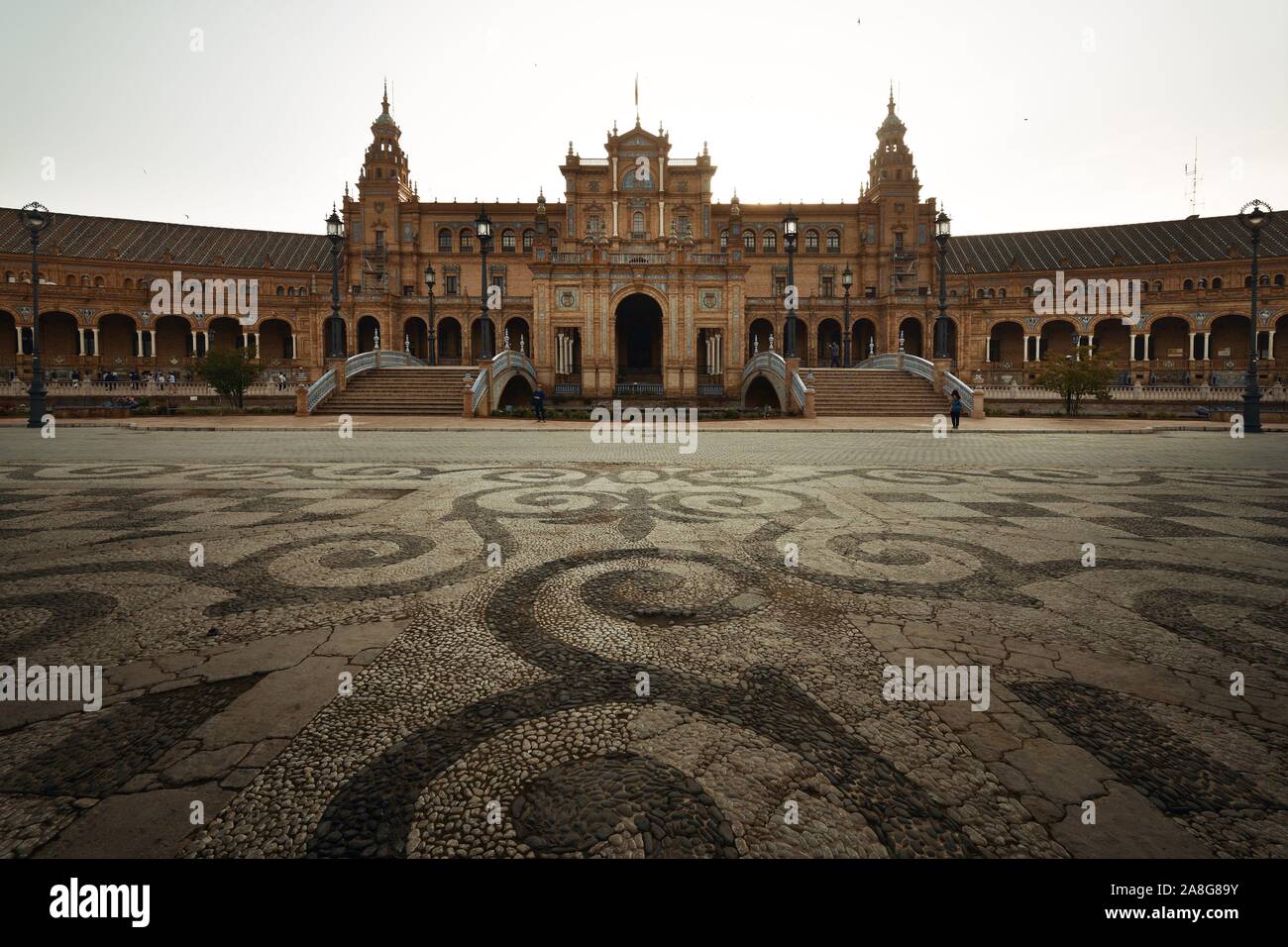 Plaza de Espana or Spain Square ground pattern closeup view in Seville ...