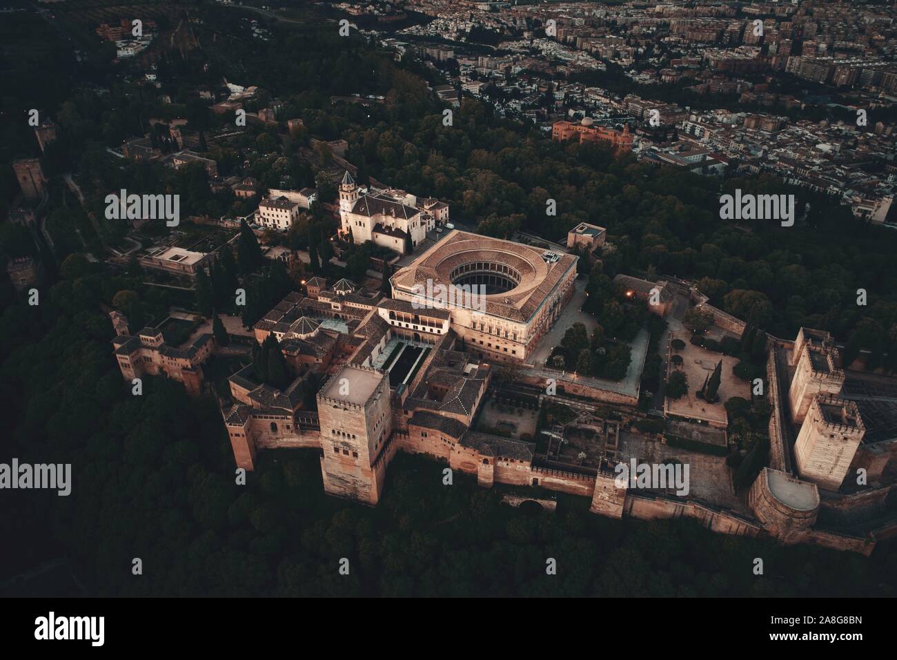 Alhambra aerial view with historical buildings in Granada, Spain Stock ...