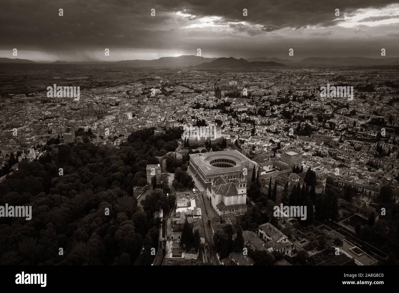 Alhambra aerial view with historical buildings in Granada, Spain Stock ...