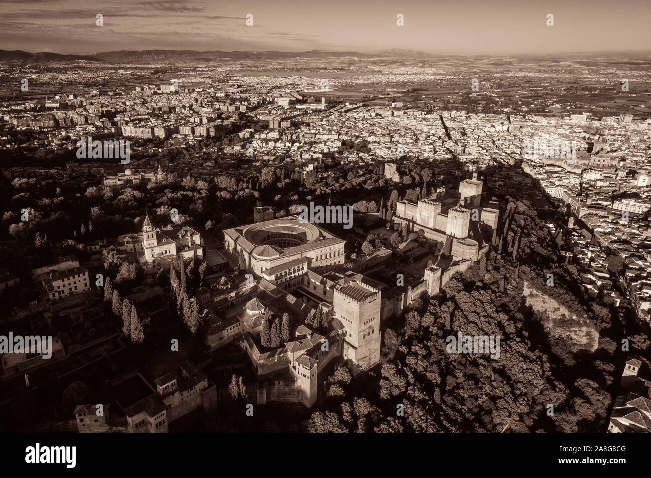 Alhambra aerial view with historical buildings in Granada, Spain Stock ...