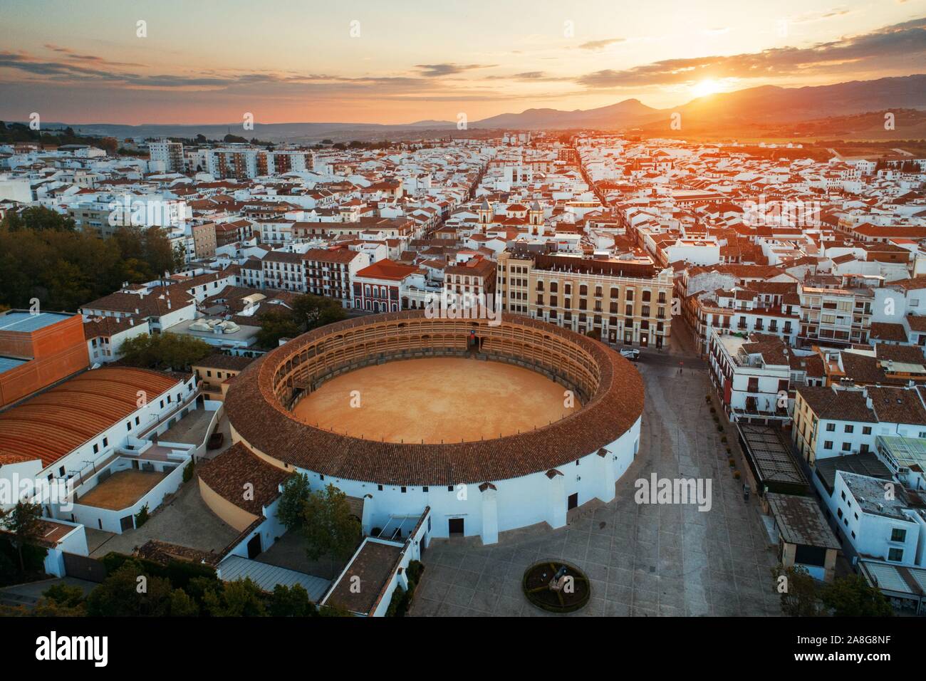Plaza de Toros de Ronda aerial view at sunrise in Spain Stock Photo - Alamy