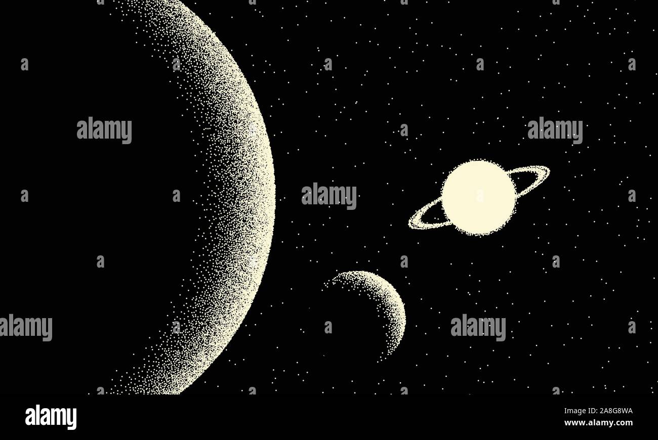 Space landscape with scenic view on planet and stars made with retro ...