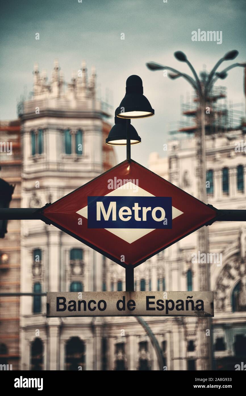 Metro sign in street in Madrid, Spain Stock Photo - Alamy