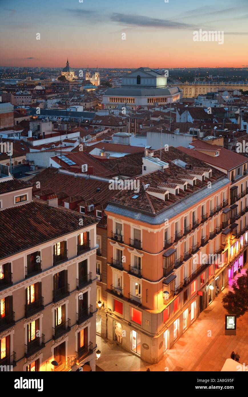Madrid skyline rooftop view at sunset with buildings in Spain Stock ...